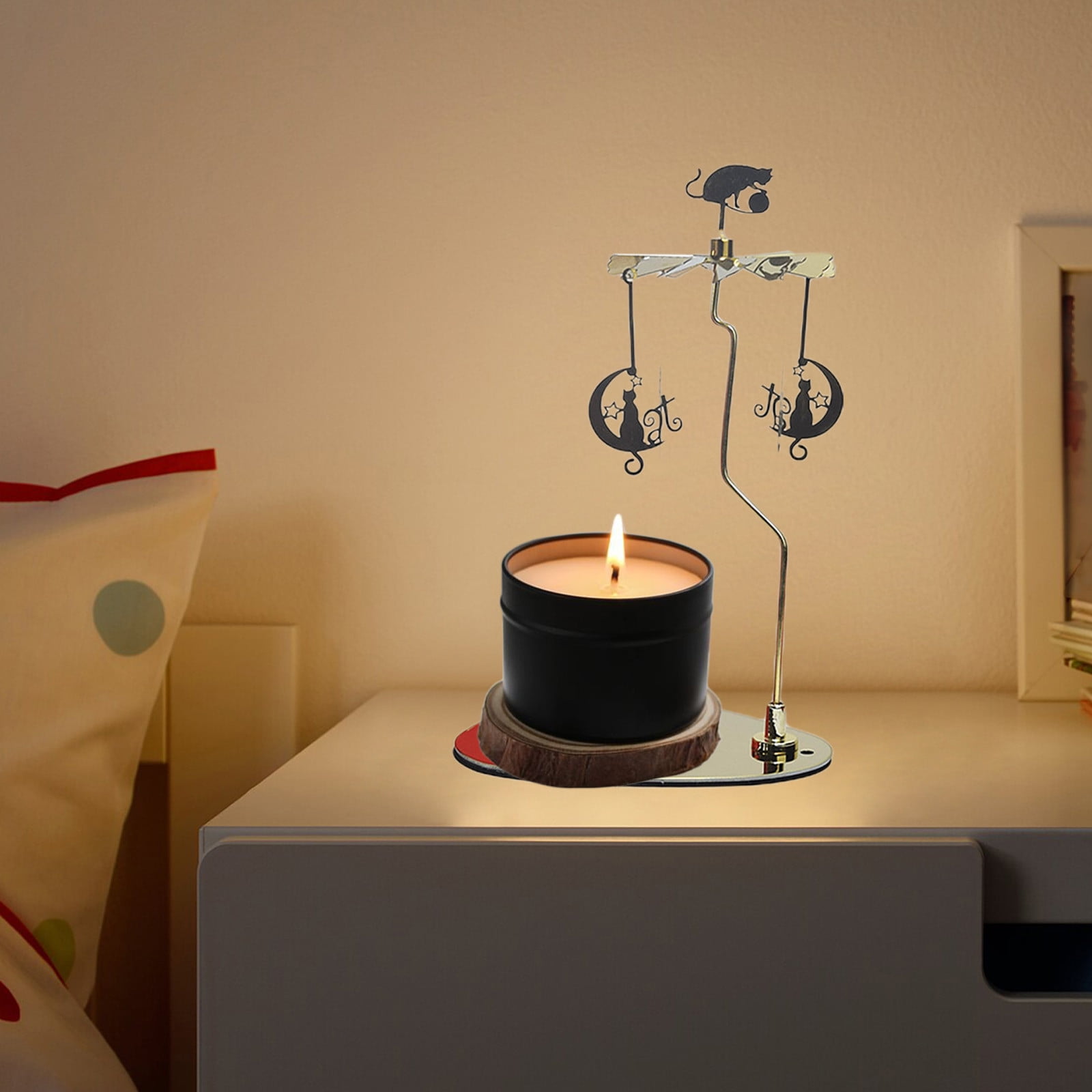 Decorative Heat-Powered Rotating Candle Holder | 18x13cm Gold Stainless ...