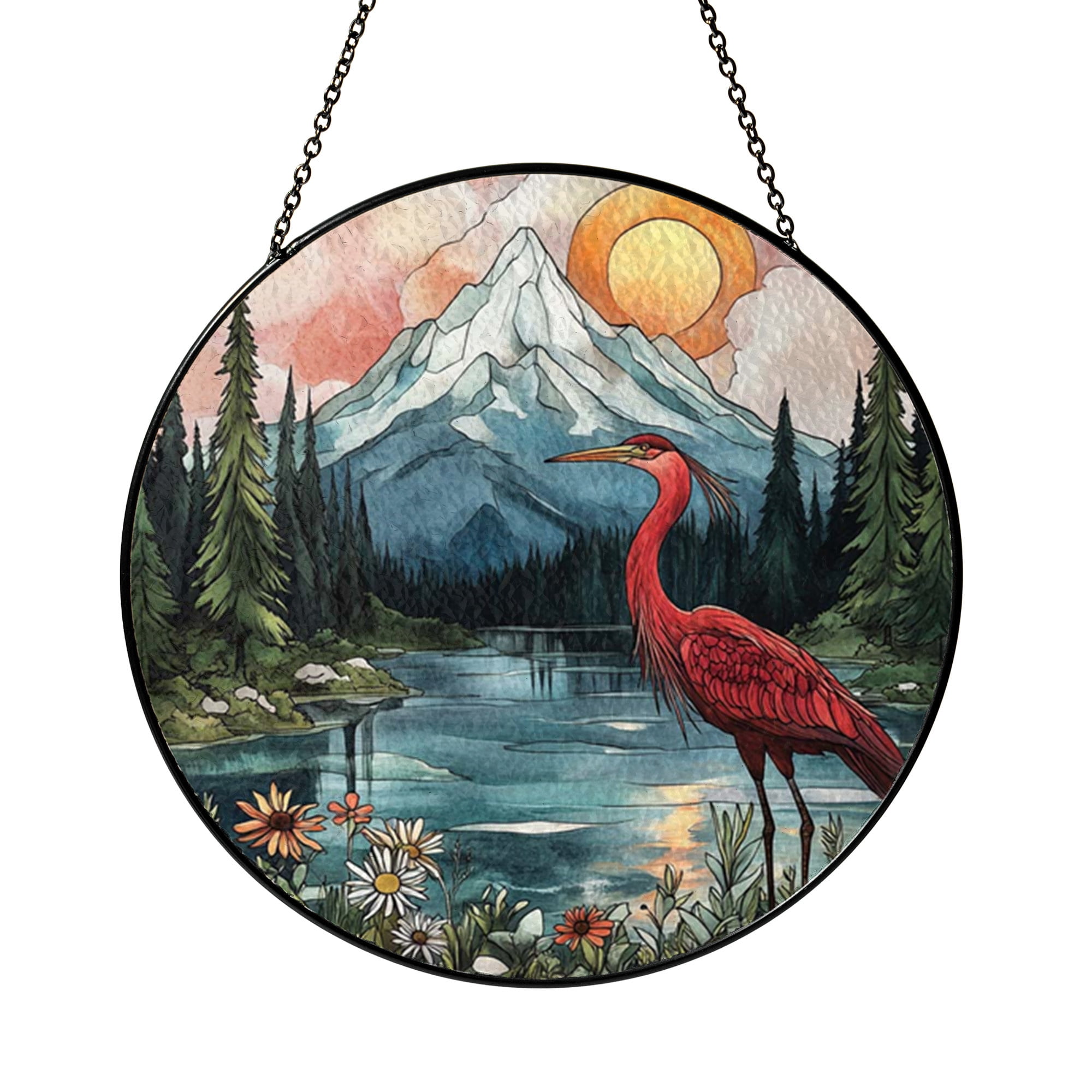 Decorative Heron Glass Style Window Art – Forest Lake Scene1601 ...