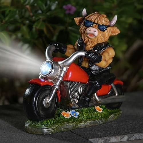 Decorative Highland Cow on Motorcycle Statue with LED Headlight ...