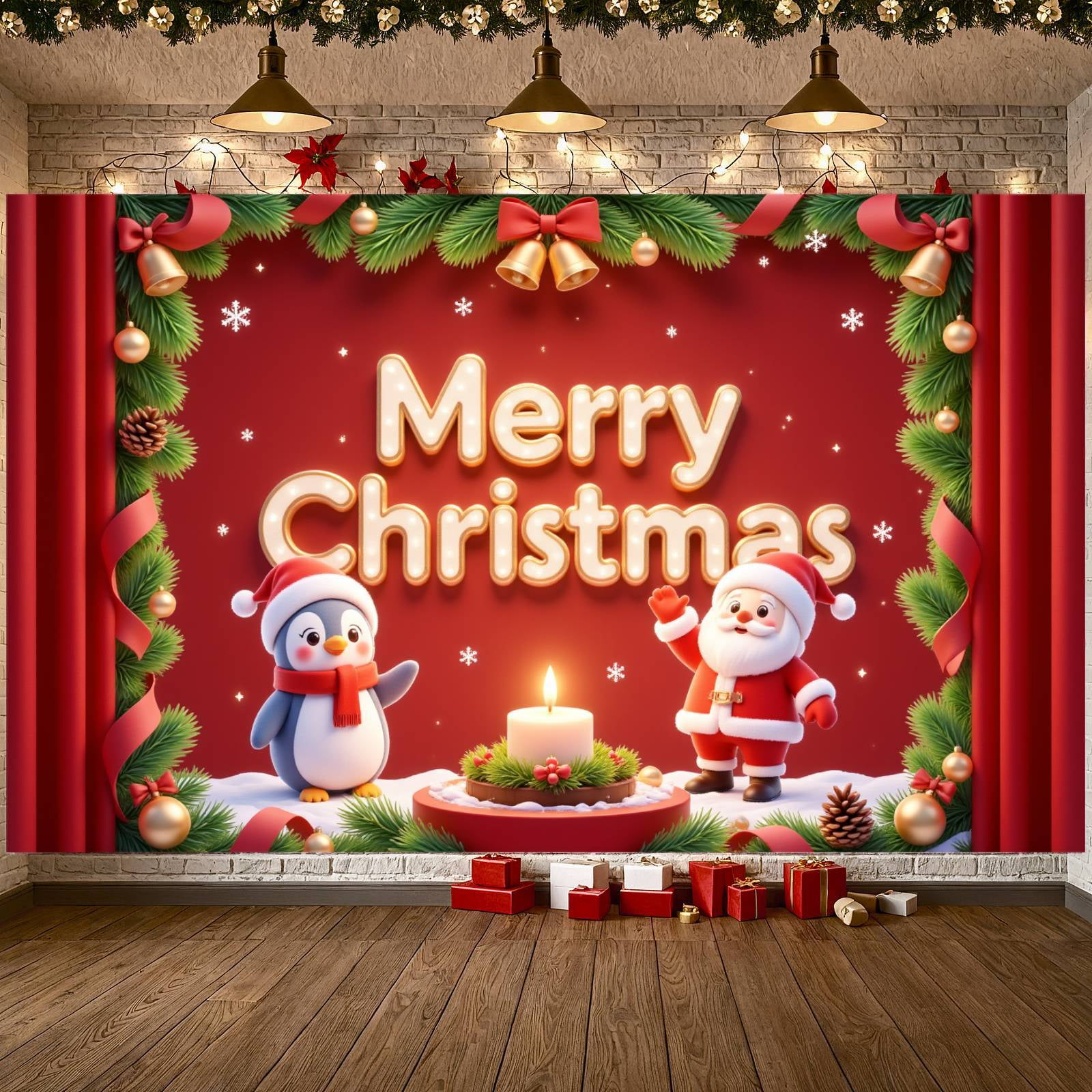Decorative Holiday Banner Merry Christmas Festive Backdrop Polyester ...