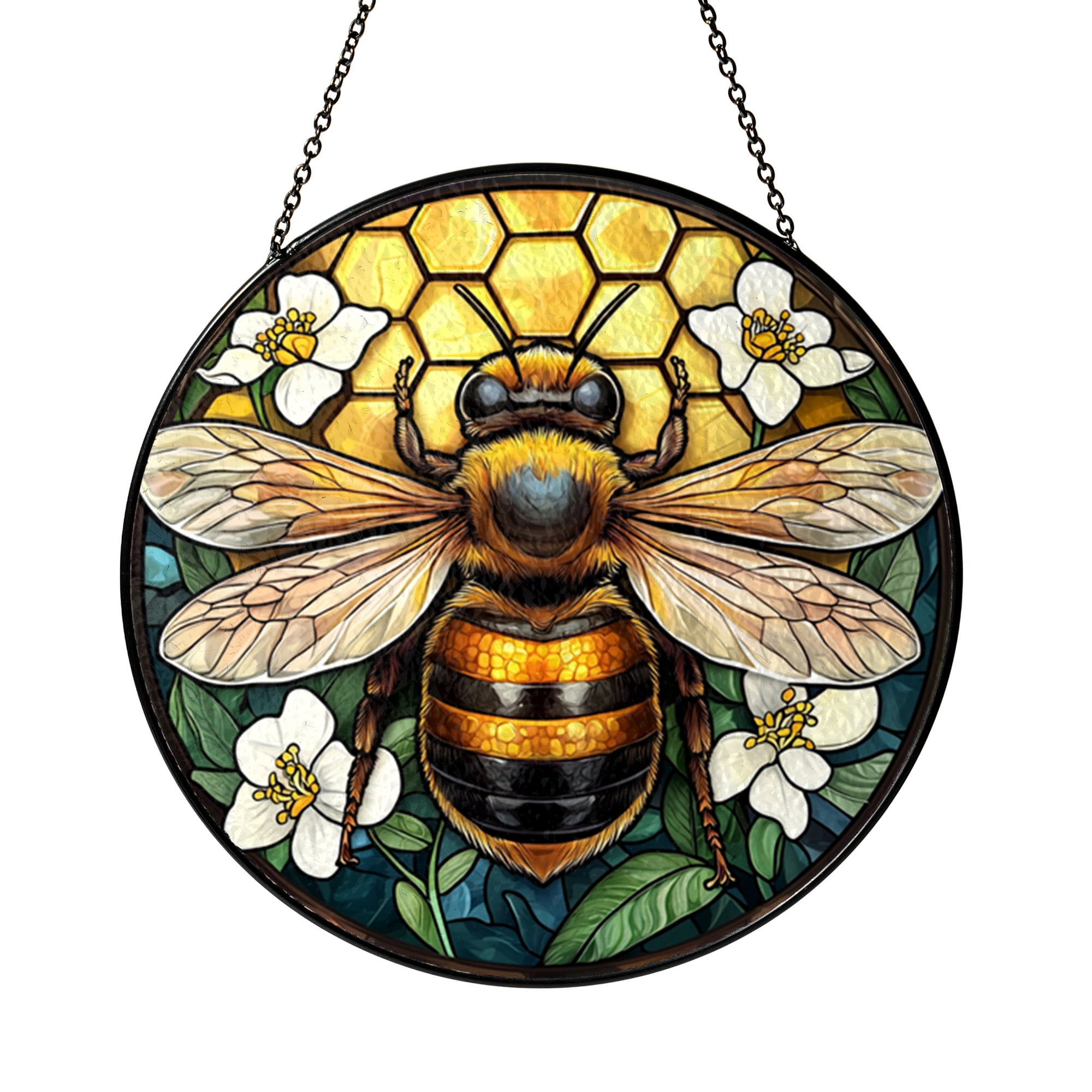 Decorative Honey Bee Acrylic Window Hanging, Stained Glass Style Floral ...