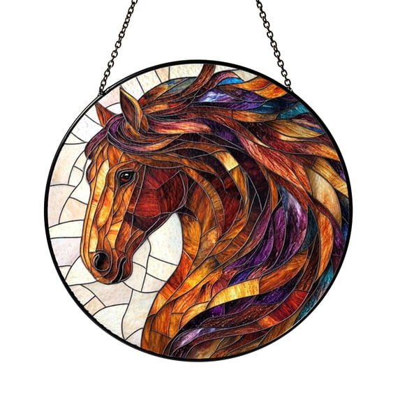 Decorative Horse Stained Glass Window Hanging, Equestrian Farm Theme ...