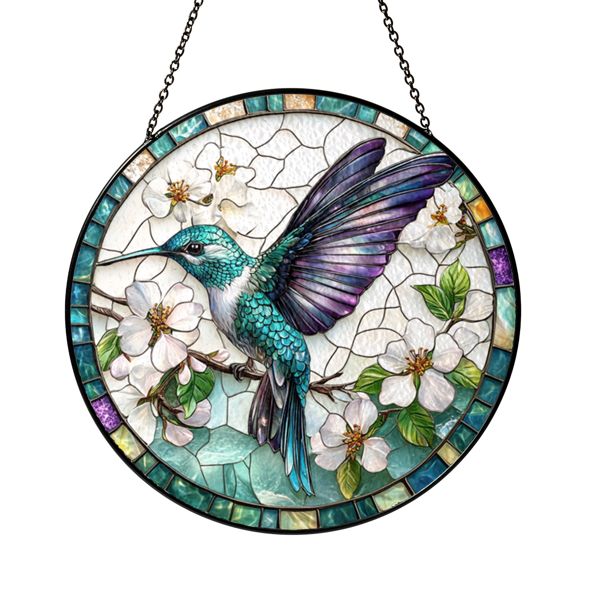 Decorative Hummingbird Glass Suncatcher Panel, Floral Cherry Blossom ...