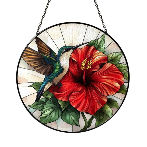 Decorative Hummingbird Hibiscus Glass Style Window Art - Walmart.com