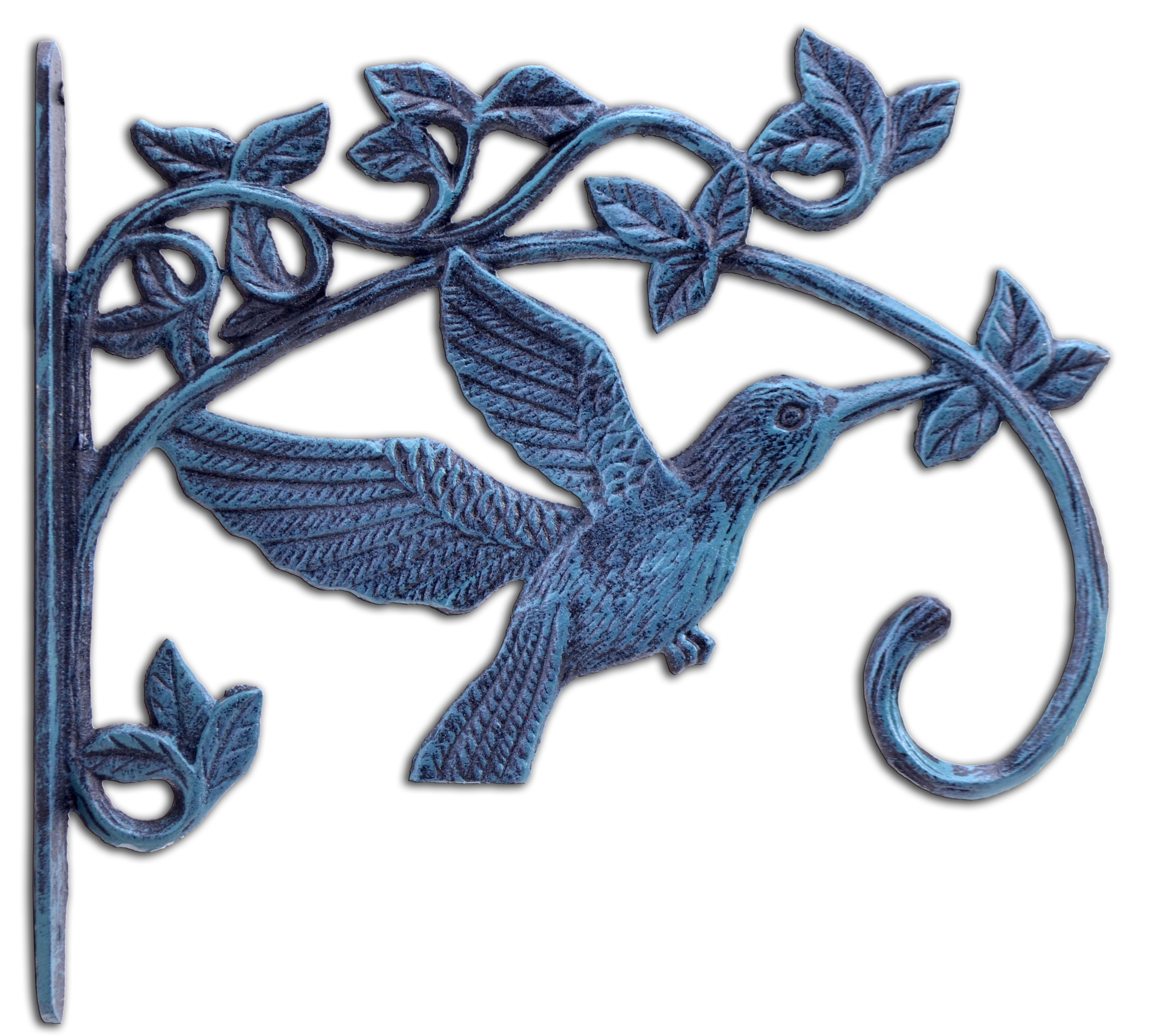 Decorative Hummingbird Plant Hanger Hook - Verdigris Cast Iron - 11.25 ...