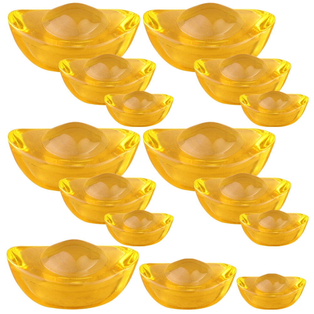 Decorative Ingots Golden Tone Glass Yuan Paperweight Chinese Style ...