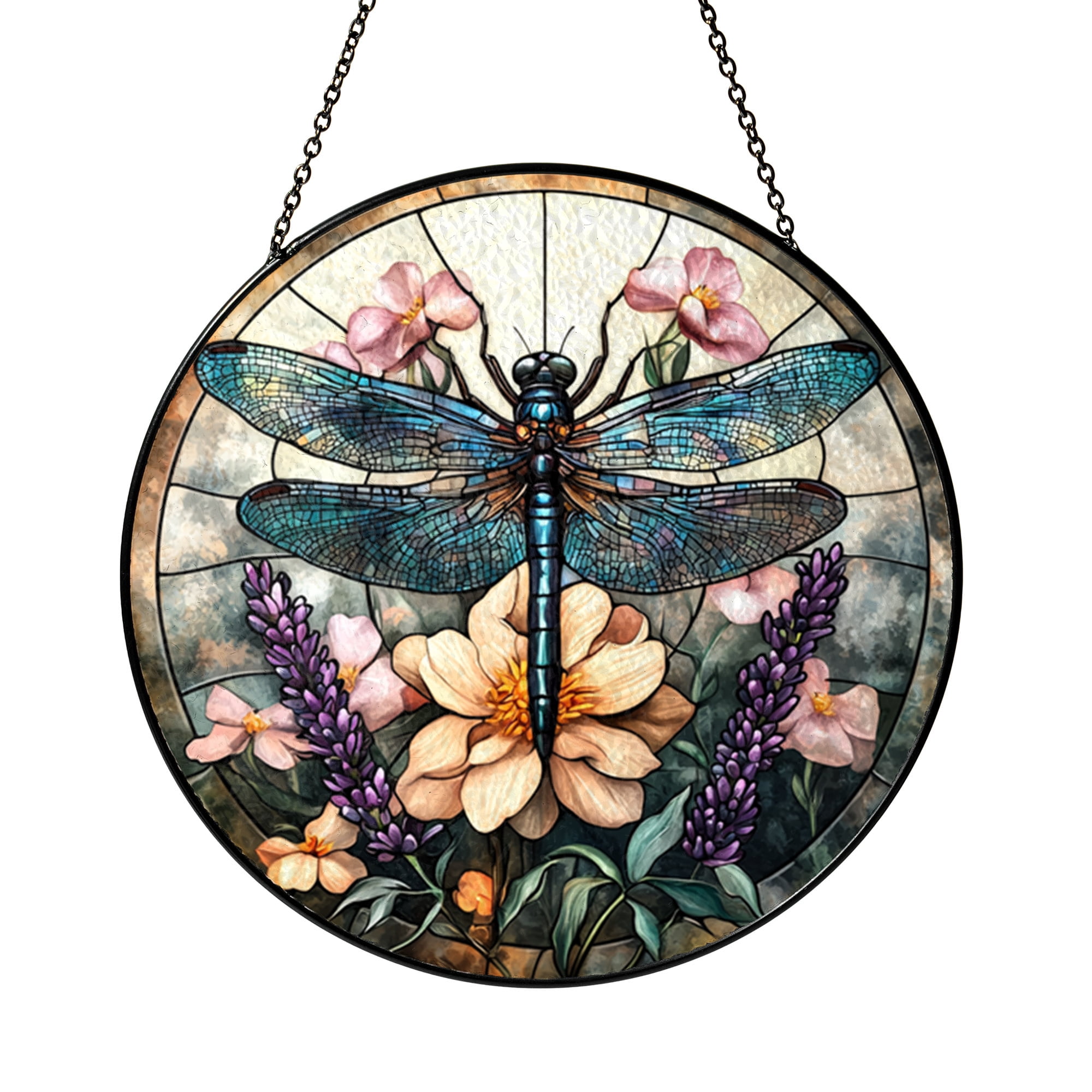 Decorative Insect Window Hanging – Dragonfly and Purple Flower Art ...