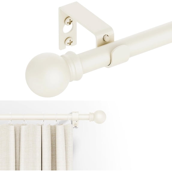 Decorative Ivory White Heavy Duty Metal Curtain Rod Set for Windows 32 ...