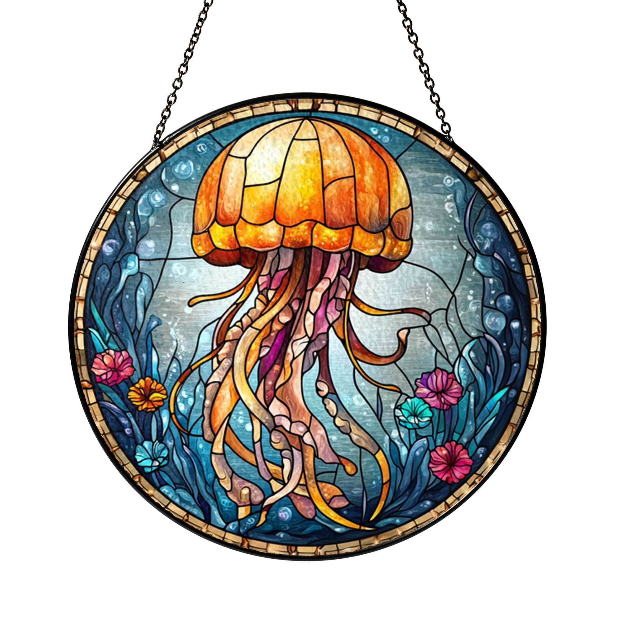 Decorative Jellyfish Acrylic Window Hanging, Stained Glass Style Ocean ...