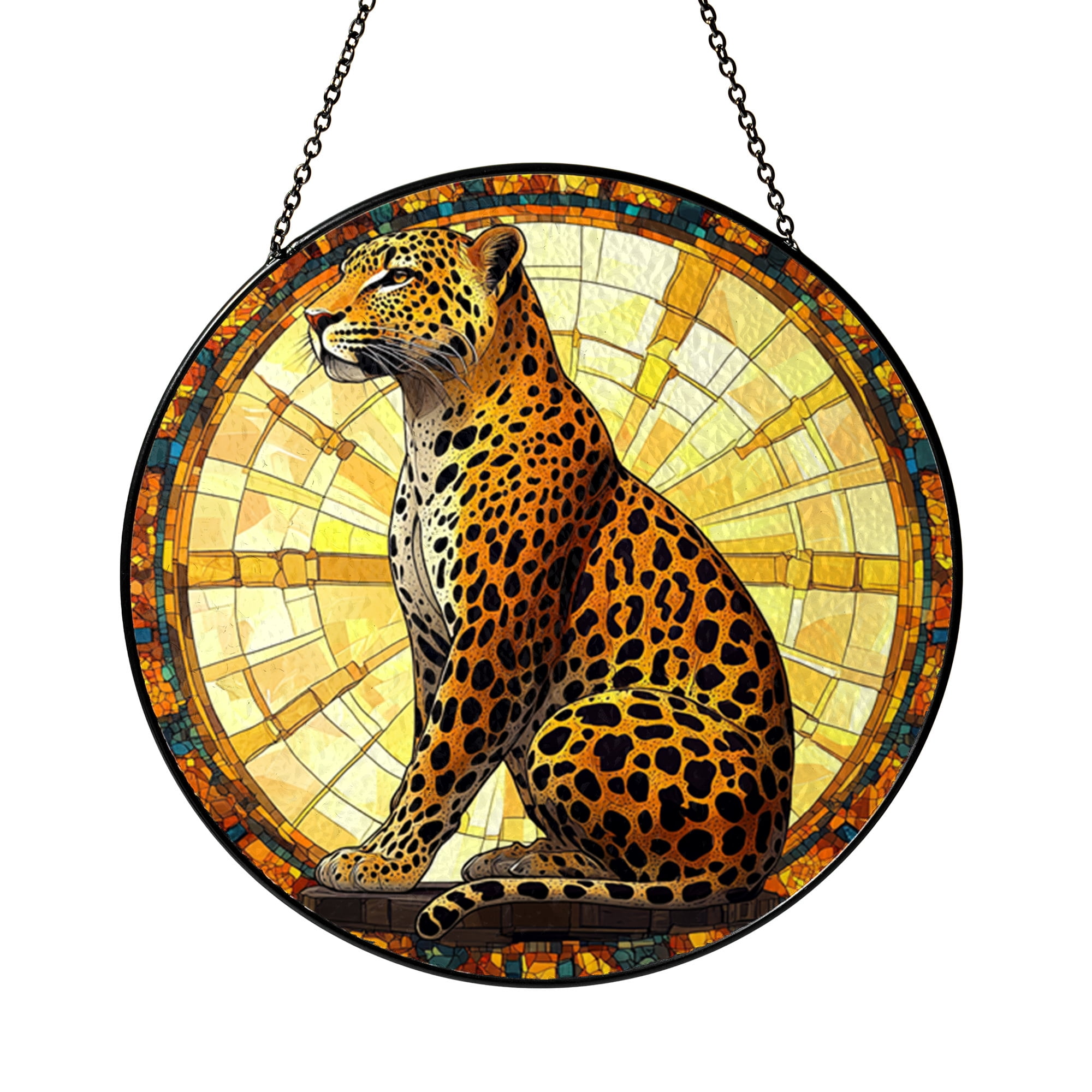 Decorative Jungle Feline Illustration Window Hanging – Stained Glass ...
