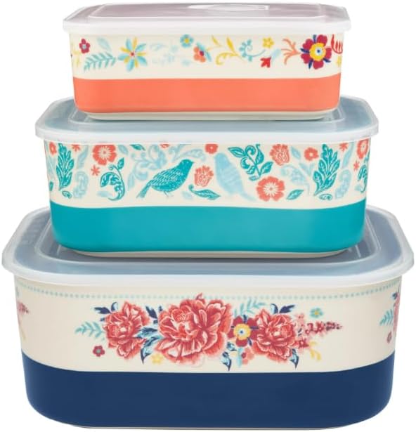 Decorative Keepsake Floral 6-Piece Rectangular Ceramic Nesting Bowls ...