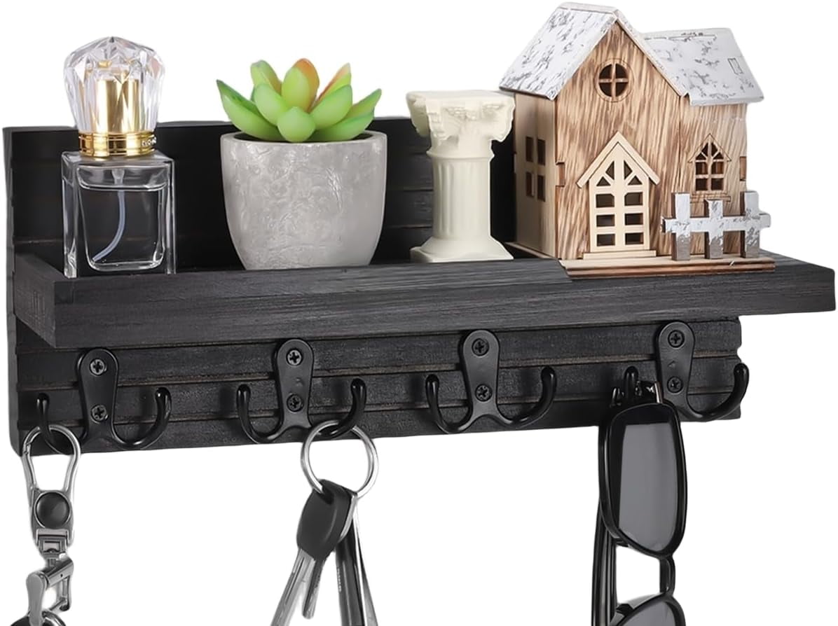 Decorative Key Hanging Rack with 4 Double Hooks – Easy Install Natural ...