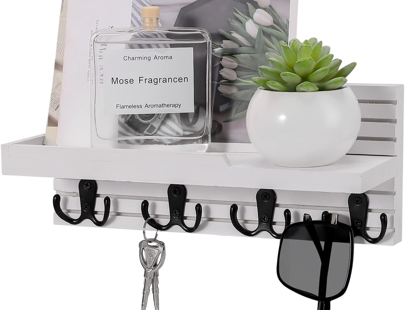 Decorative Key Hanging Rack with 4 Double Hooks – Easy Install Natural ...