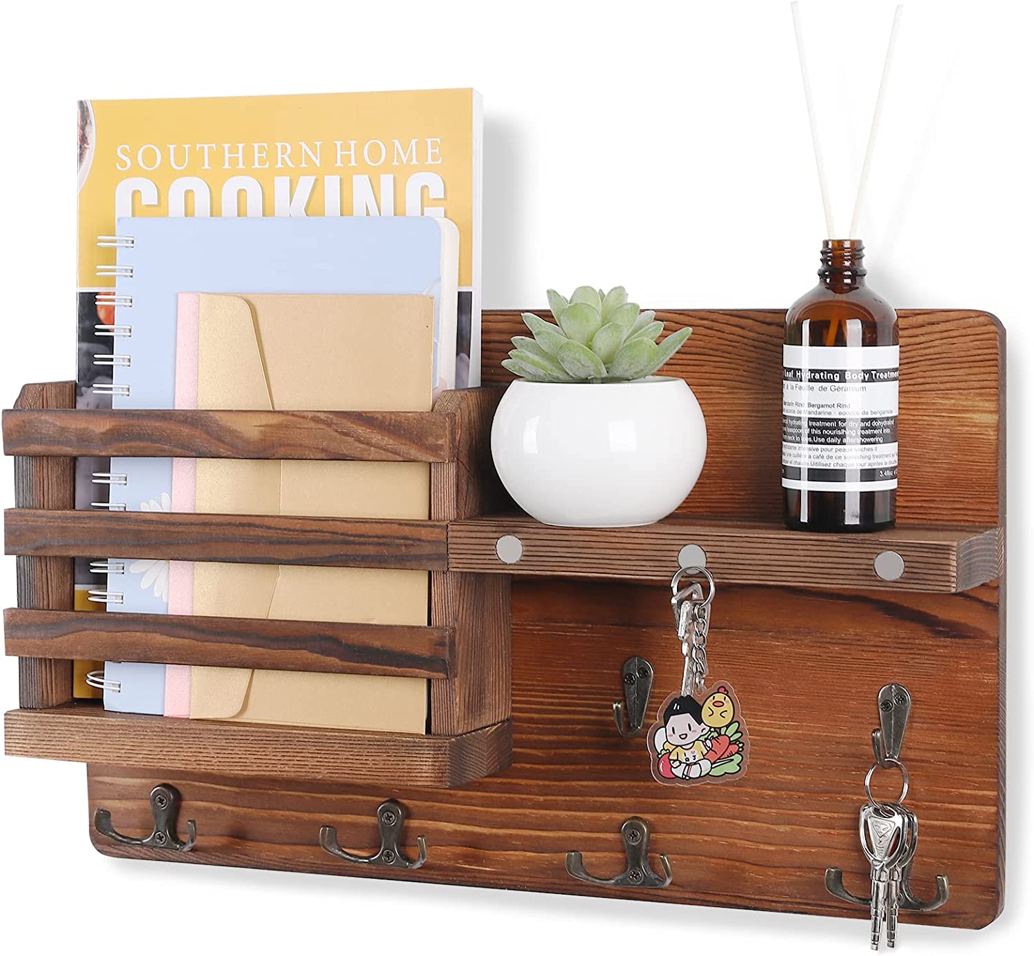 Decorative Key Hanging Rack with 10 Hooks – Easy Install Natural Wooden ...