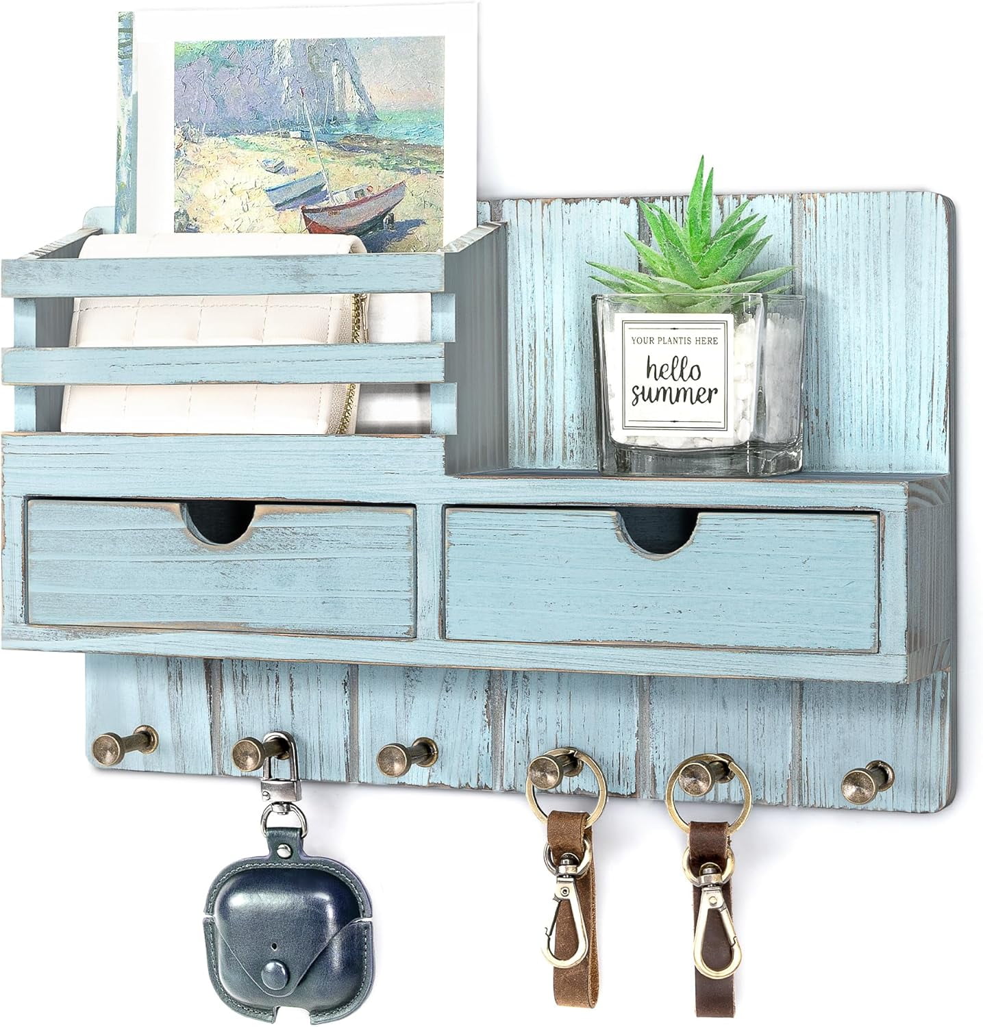 Decorative Key Holder Wall Mount with 2 Drawer Organizer - Modern Mail ...