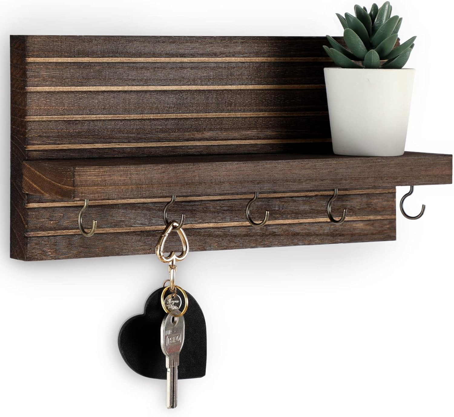 Decorative Key Holder for Wall with Shelf, Entryway Shelf with Hooks ...