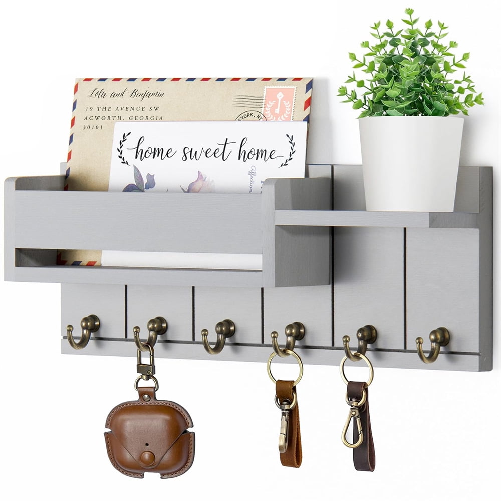 Decorative Key Rack and Mail Organizer with 6 Key Hooks Rustic Wood Key ...
