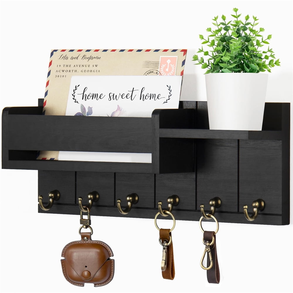 Decorative Key Rack and Mail Organizer with 6 Key Hooks Rustic Wood Key ...