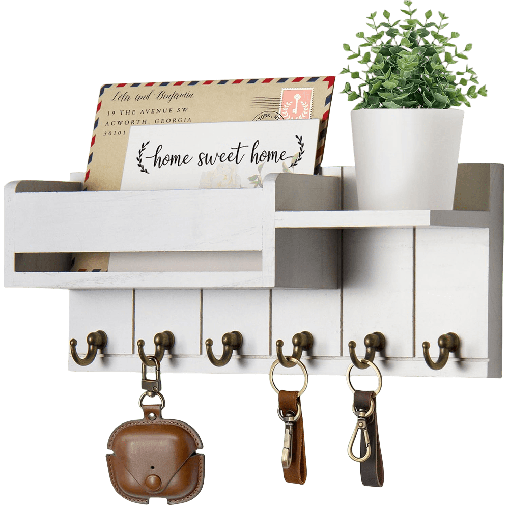 Decorative Key Rack and Mail Organizer with 6 Key Hooks Rustic Wood Key ...