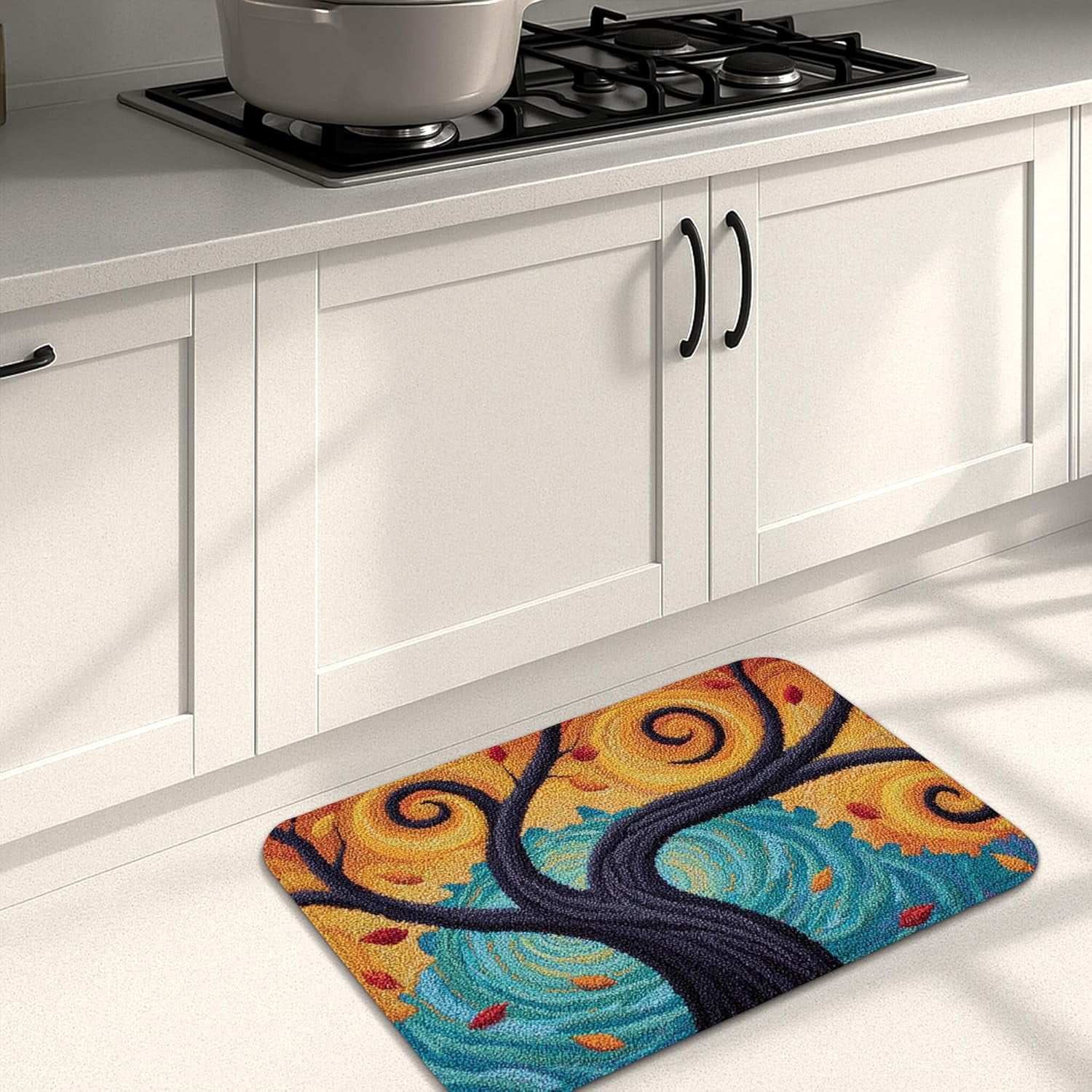 Decorative Kitchen Mat Vibrant Tree Pattern Soft Cushioned Non Slip ...