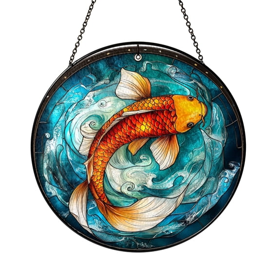 Decorative Koi Fish Stained Glass Window Art, Water Garden Hanging ...