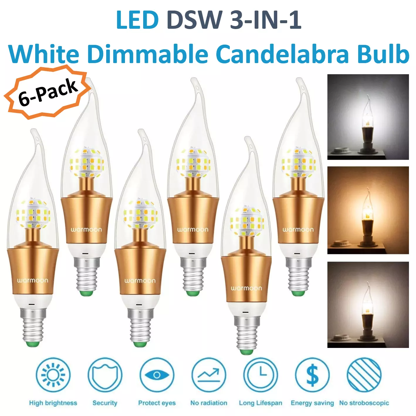 Decorative LED Candelabra Bulb 5W DSW Mode 3 Illuminating Colors E12 (6-PACK) - Walmart.com