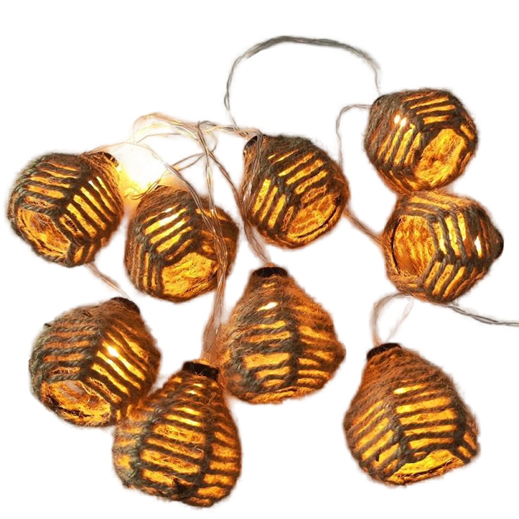 Decorative Lantern Rattan String Lights - 10 Lights Globe Rattan Wicker ...