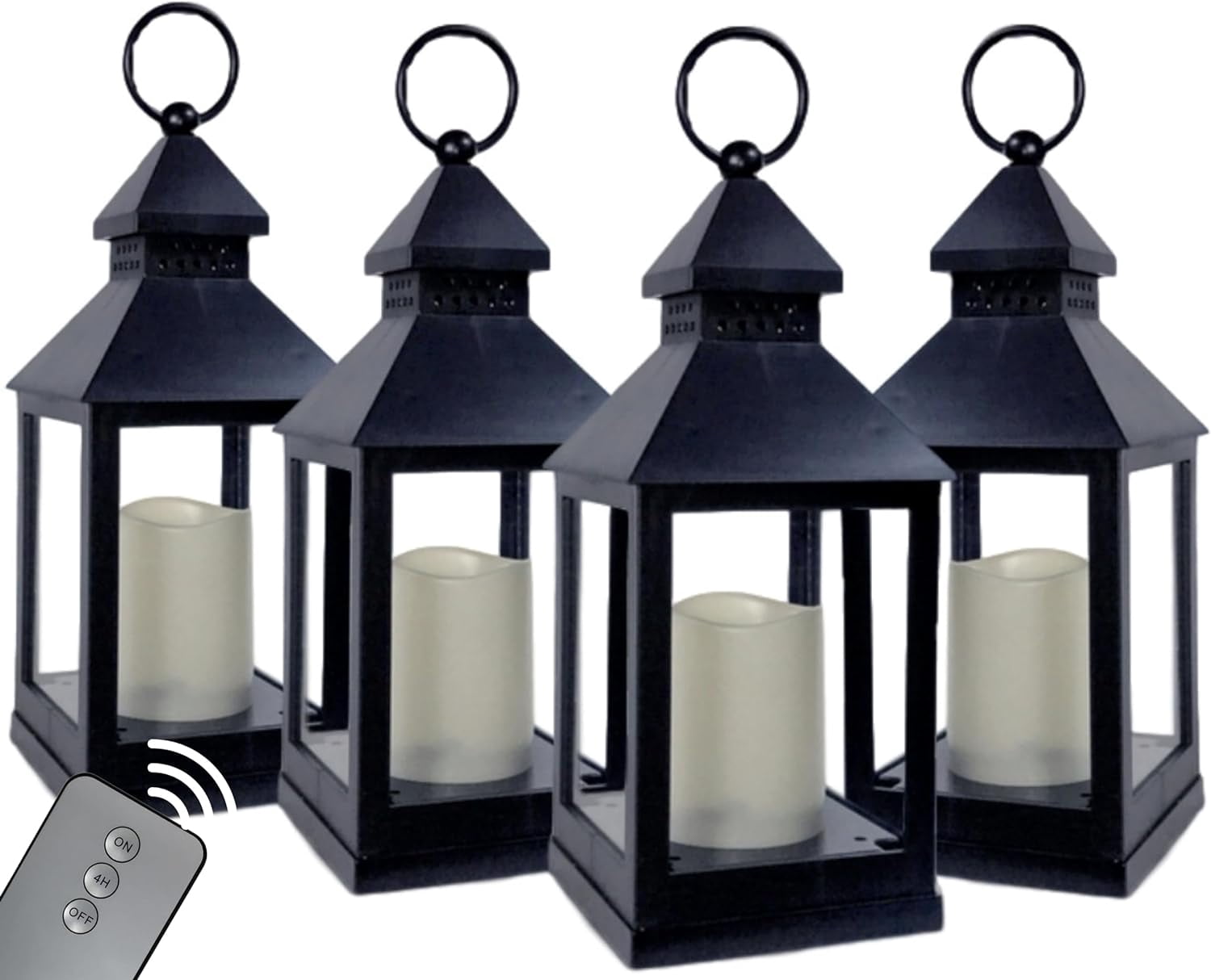 Decorative Lantern - Set of 12 - 4 Hour Timer - Control - 11" H Black ...
