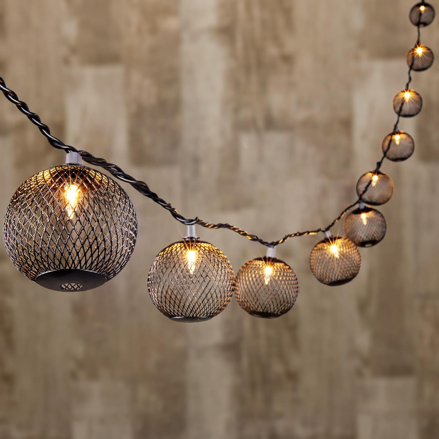 Decorative Lantern String Lights Plug in with 10 Black Metal Ball ...