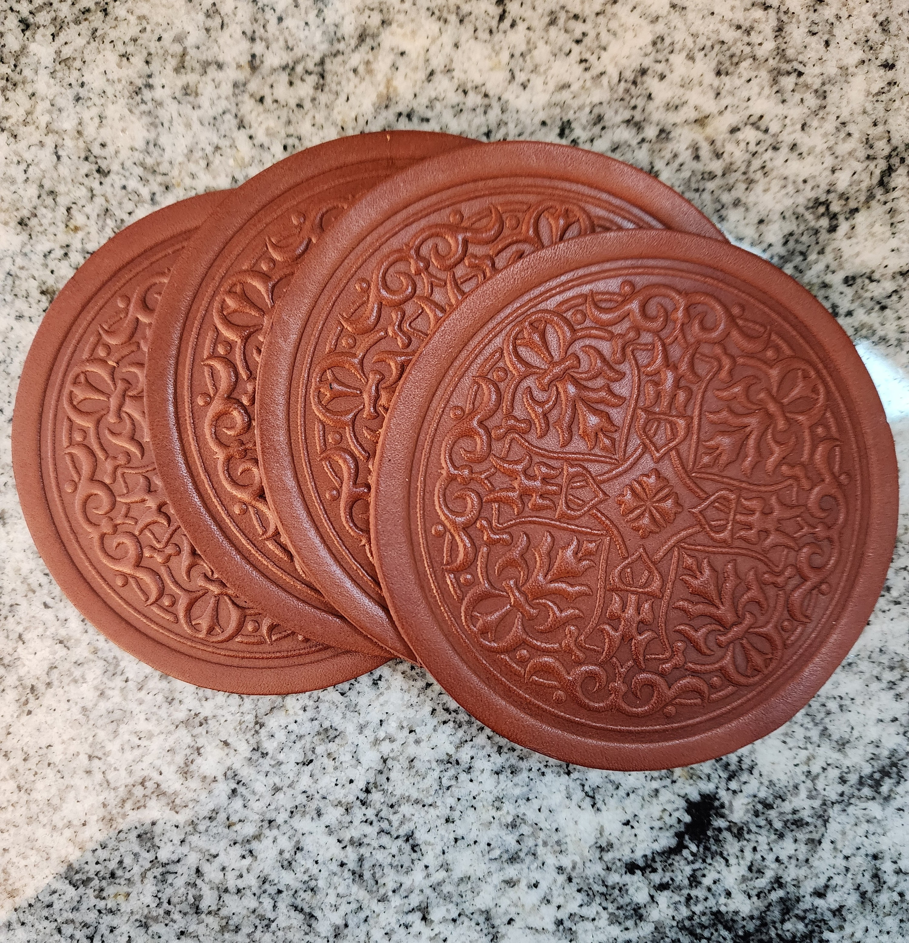 Decorative Leather Coasters with Spanish Tile Pattern, Round ...