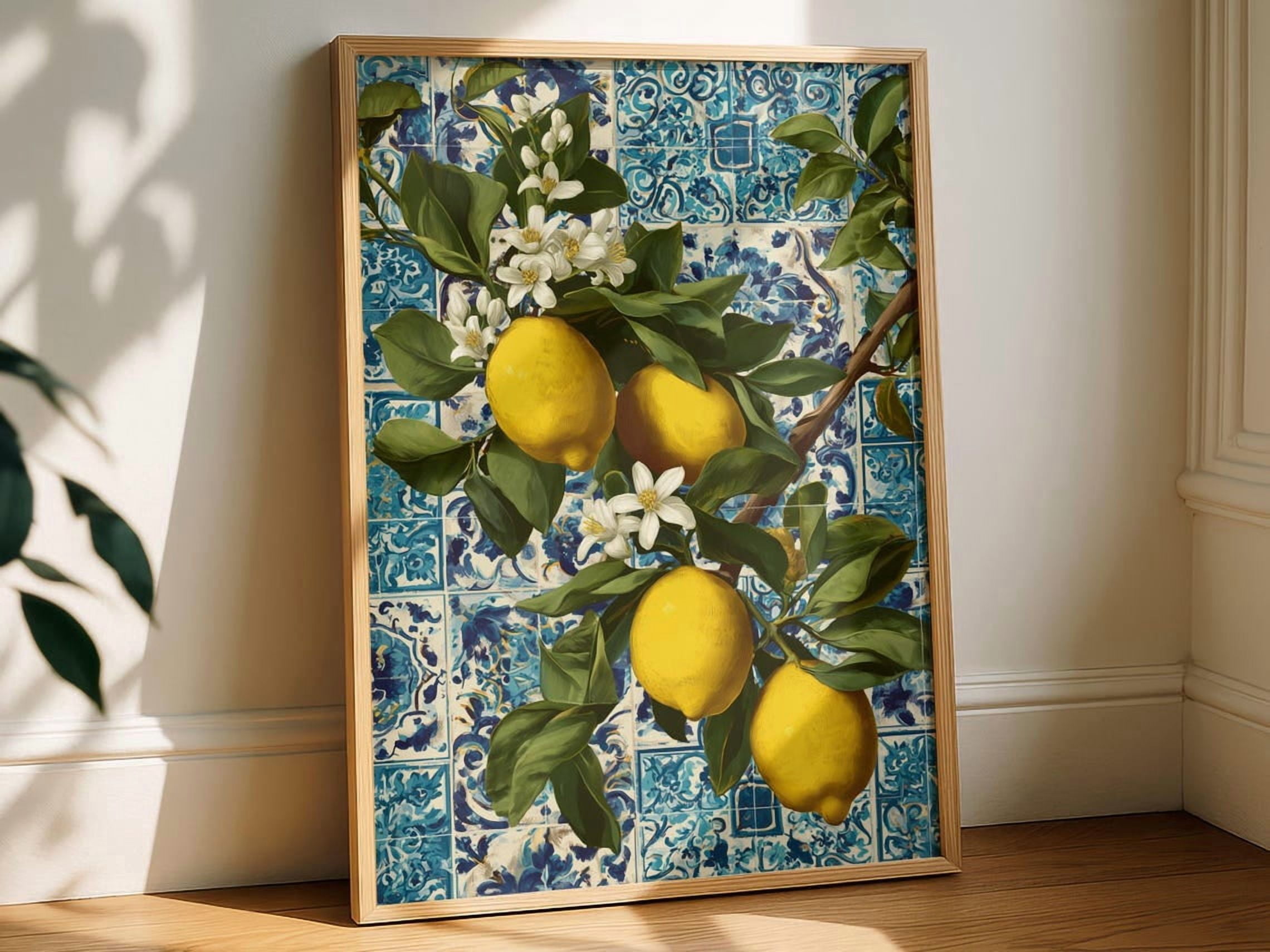 Decorative Lemon Botanical Mediterranean Tile Inspired Design Saturated ...