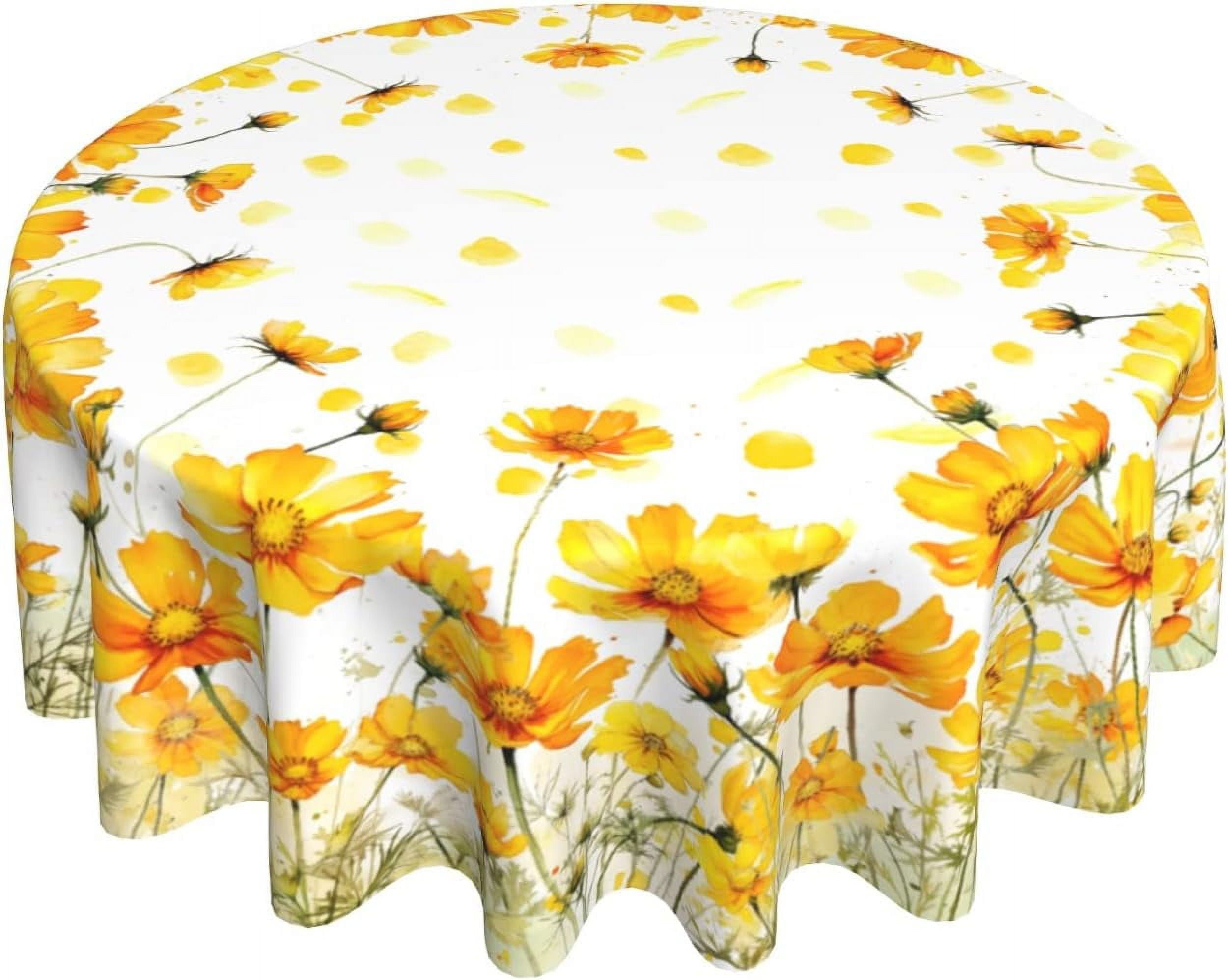 Decorative Lemon Round Tablecloth Waterproof Table Cloth Wrinkle Free ...
