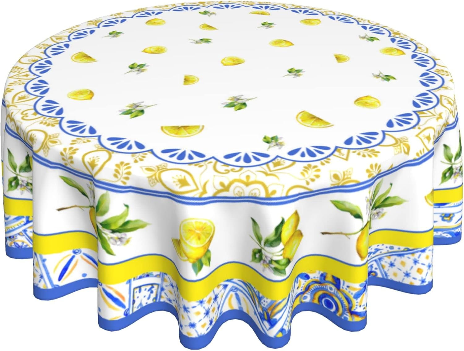 Decorative Lemon Round Tablecloth Waterproof Table Cloth Wrinkle Free ...