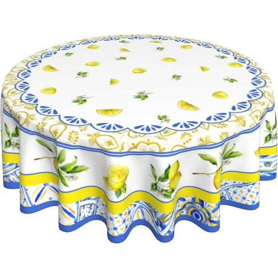 Decorative Lemon Round Tablecloth Waterproof Table Cloth Wrinkle Free ...