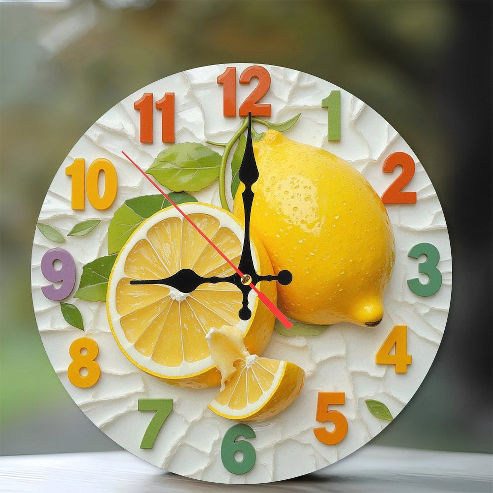 Decorative Lemon Wall Clock with Bright Numbers 10-Inch Silent Wooden ...
