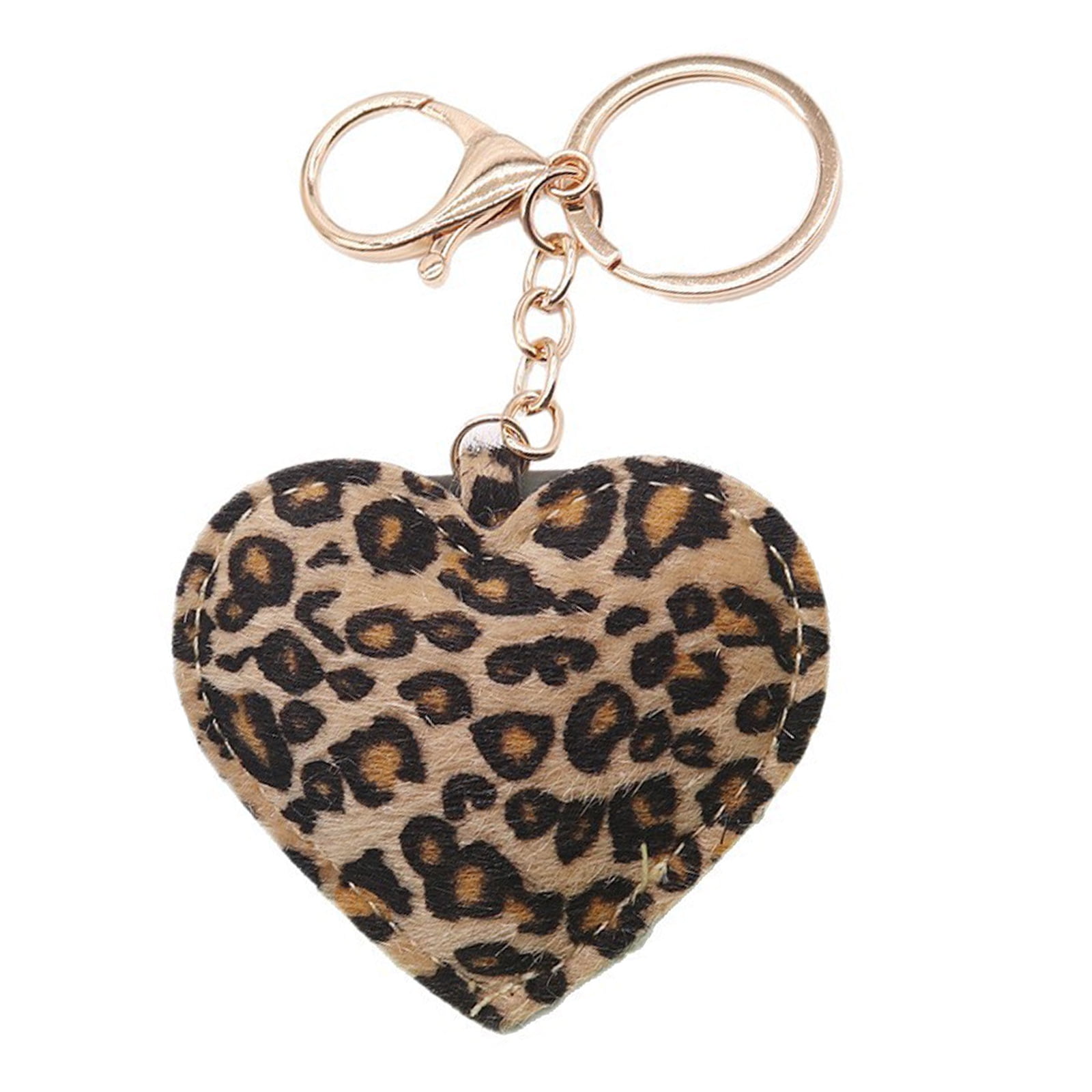 Decorative Leopard Print Heart Keychain PU Leather Bag Charm for ...
