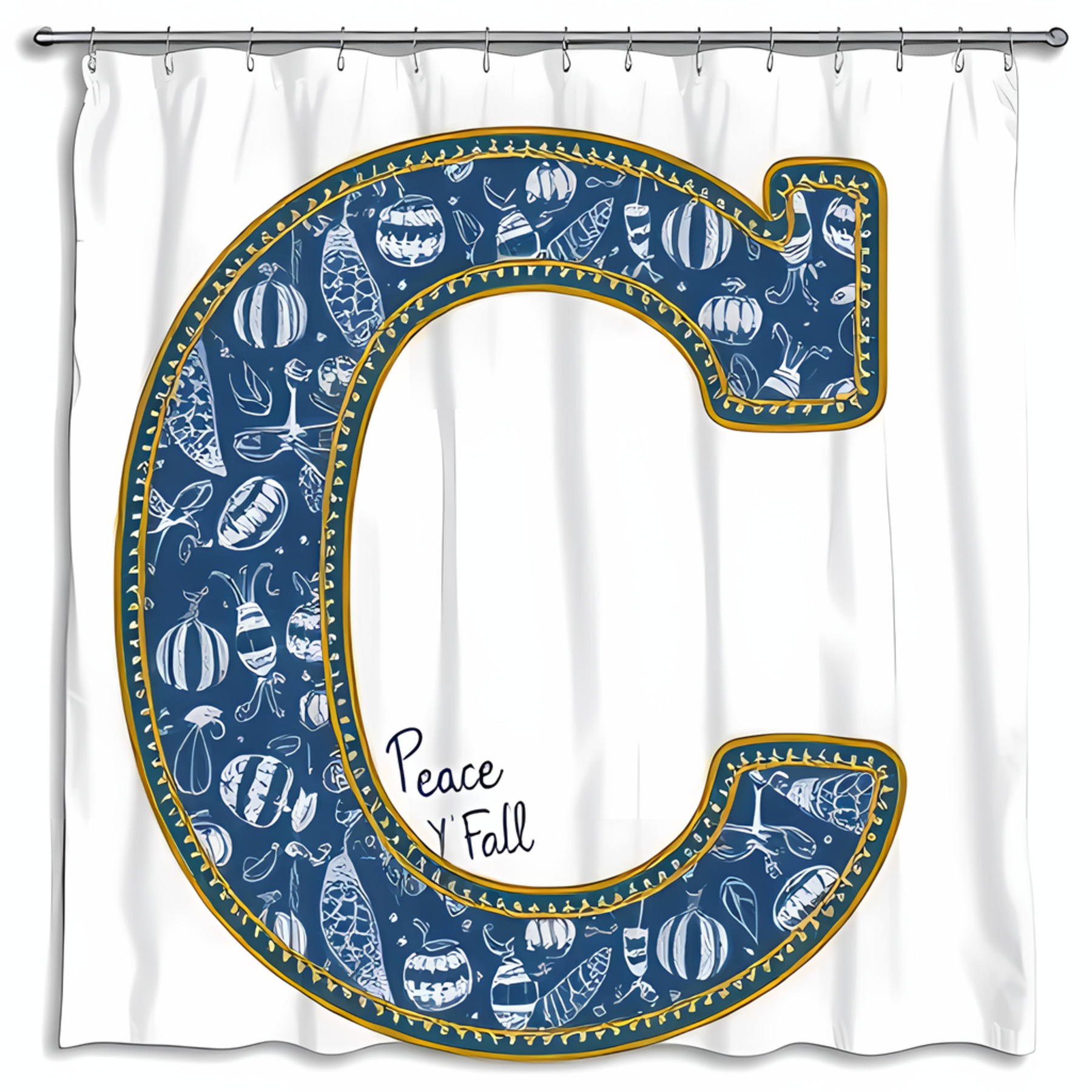 Decorative Letter 'C' Shower Curtain with Festive Pine Cones Ornaments ...