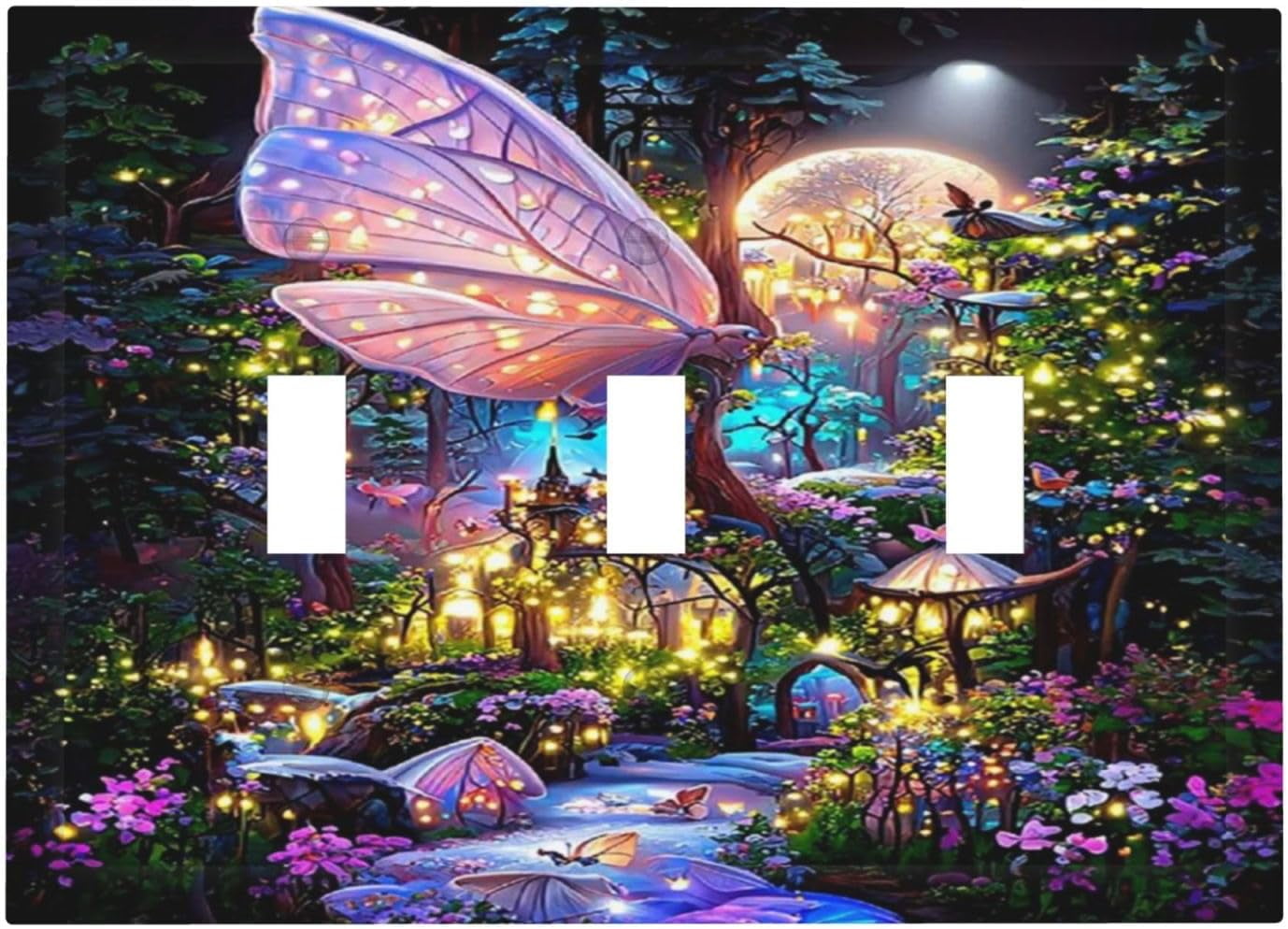 Decorative Light Switch Covers Butterfly Fairy Forest 3 Gang Single ...