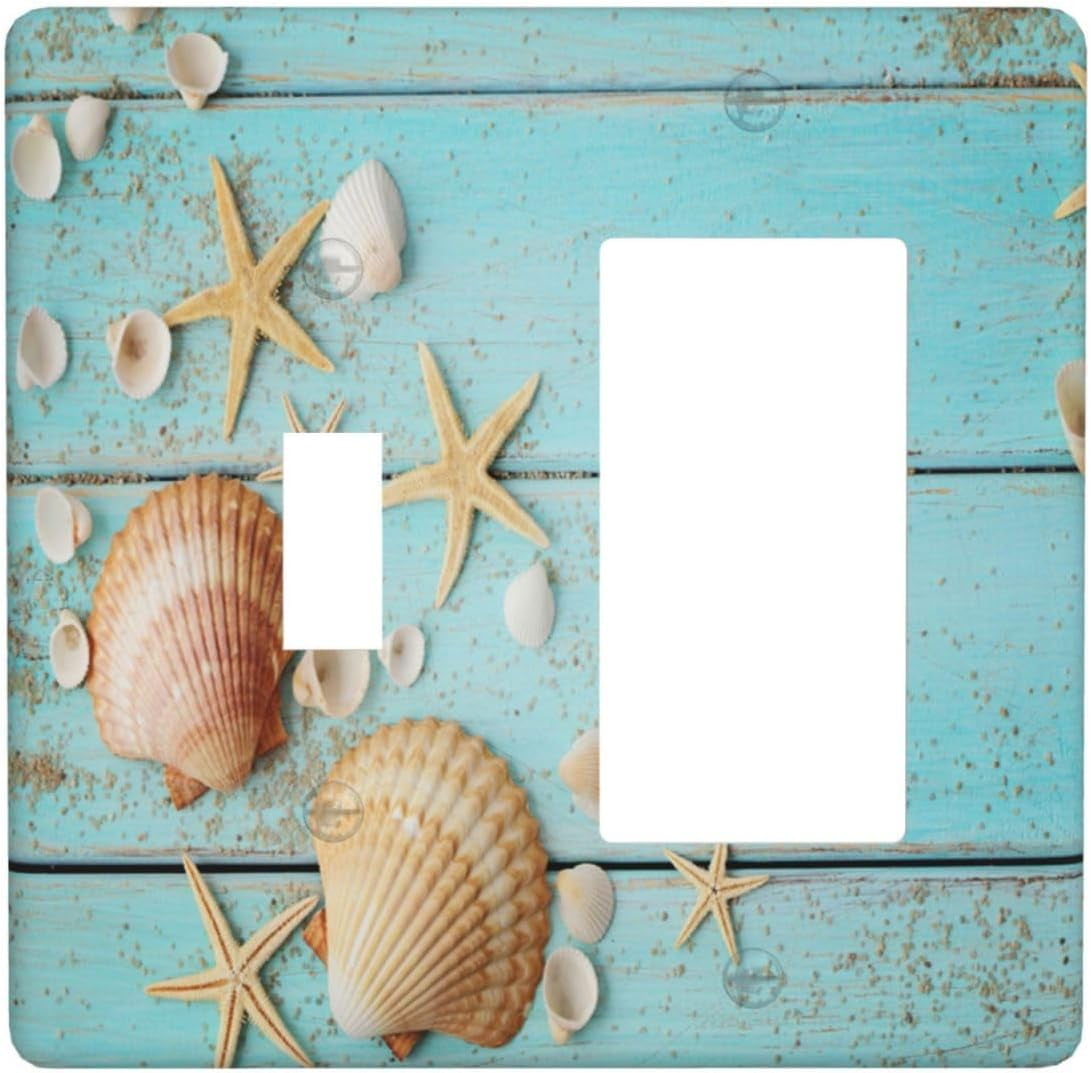 Decorative Light Switch Covers Starfish Seashells Blue Board 2 Gang ...