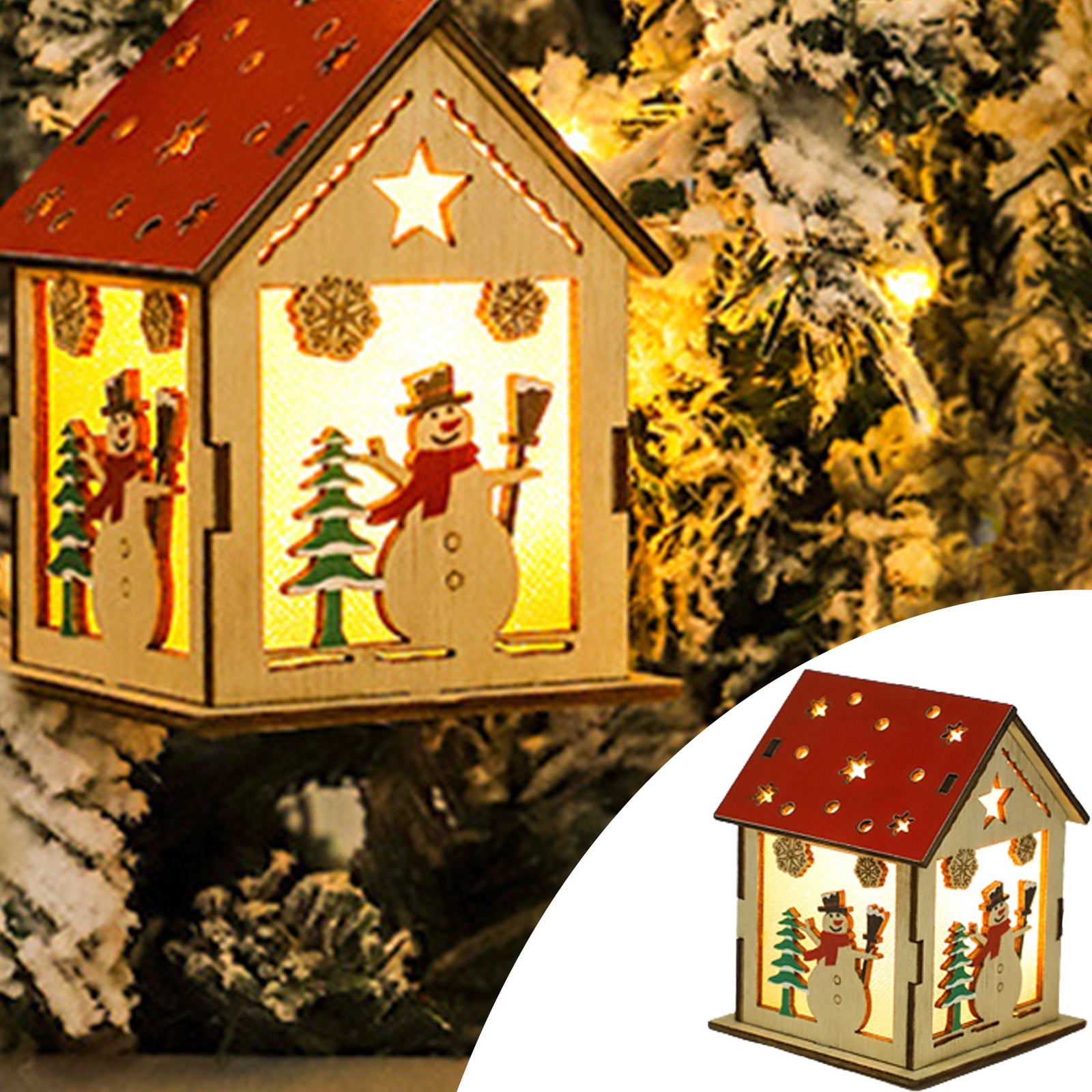 Decorative Lights, Christmas Day Wood House With Light, Santa Claus, Snowman, Deer Decorations ...
