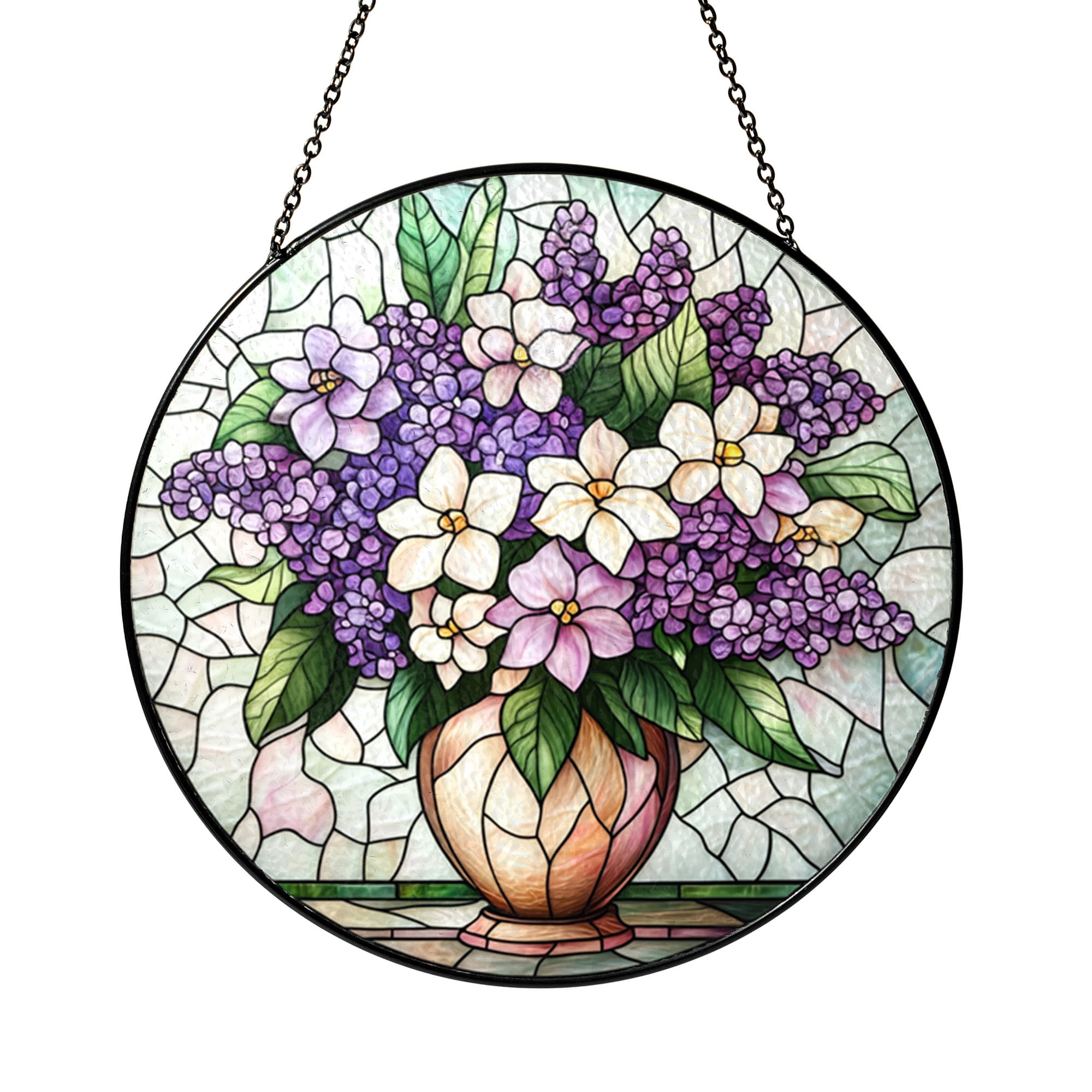 Decorative Lilac Bouquet Stained Glass Window Hanging, Floral Inspired ...