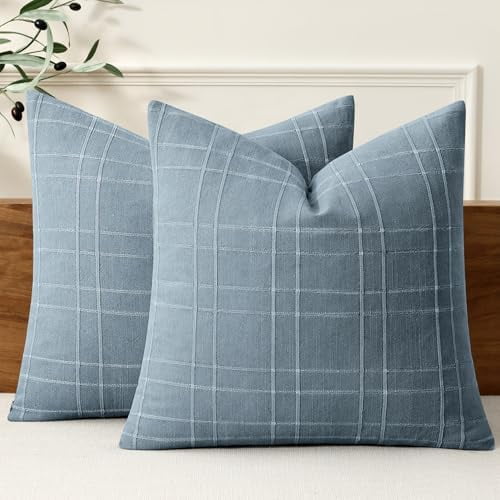 Decorative Linen Check Throw Pillow Covers Neutral Farmhouse Vintage ...