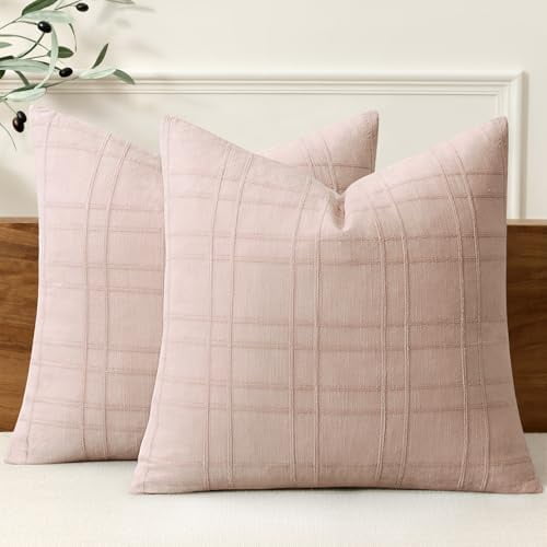 Decorative Linen Check Throw Pillow Covers Neutral Farmhouse Vintage ...