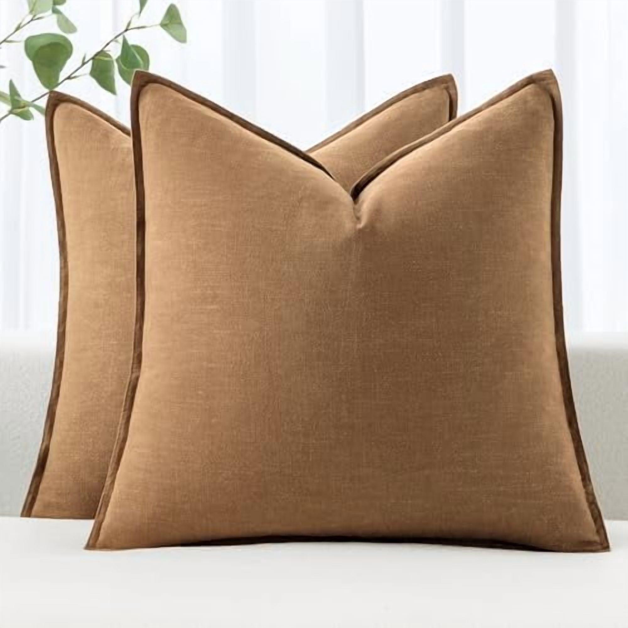 Decorative Linen Euro Sham Pillow Covers 22x22 Inch Brown Boho ...