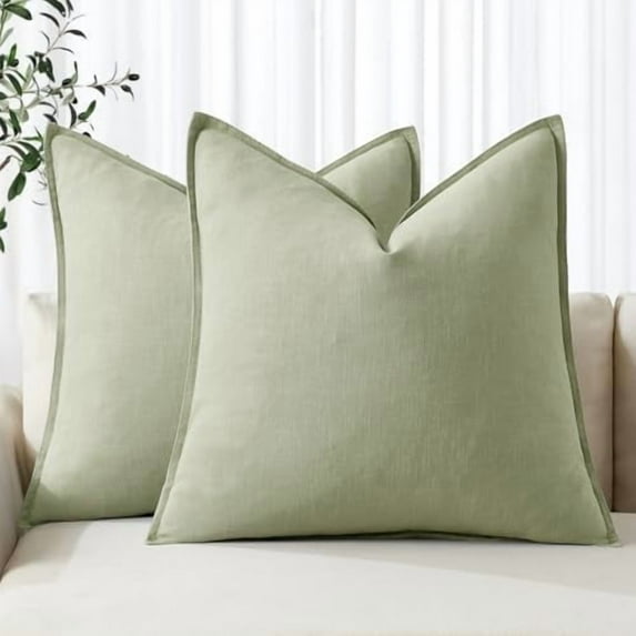 Decorative Linen Euro Sham Pillow Covers 22x22 Inch Light Green Boho ...