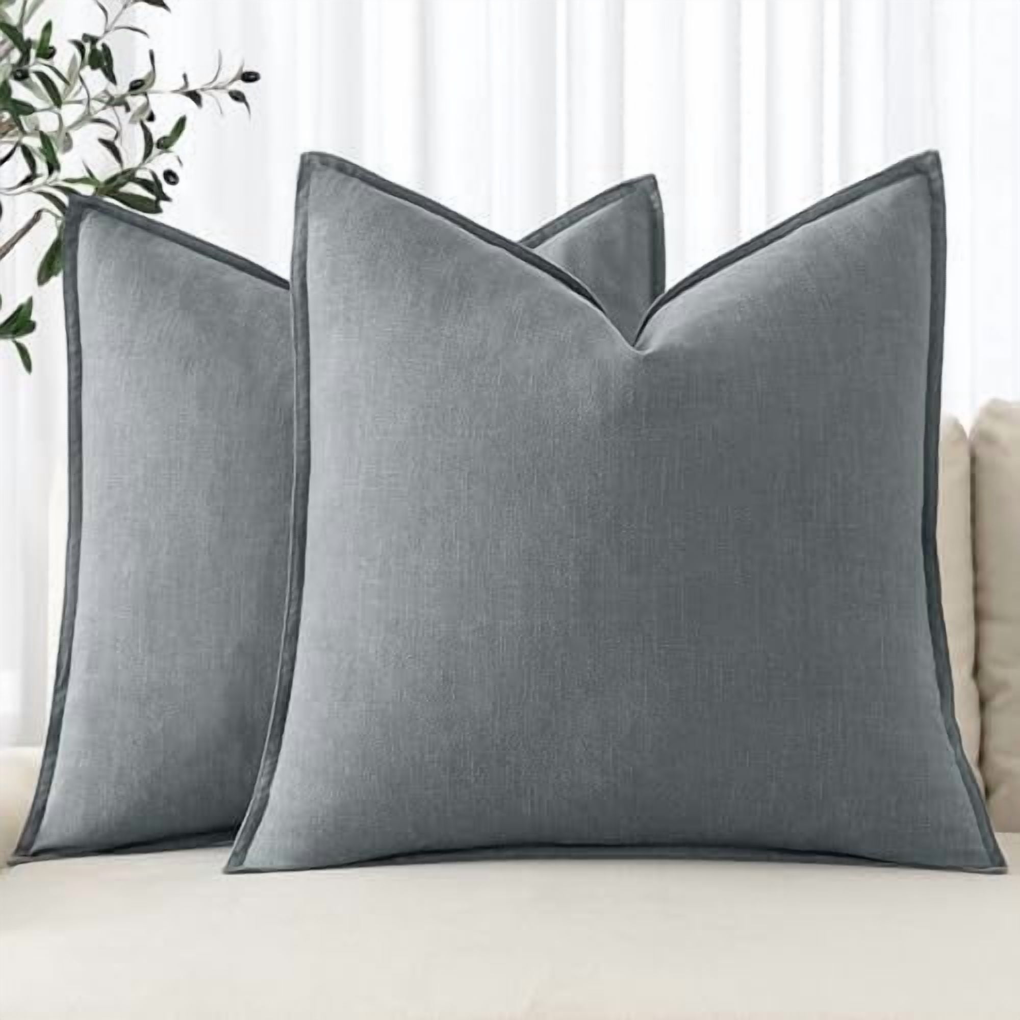 Decorative Linen Euro Sham Pillow Covers 24x24 Gray Boho Farmhouse ...