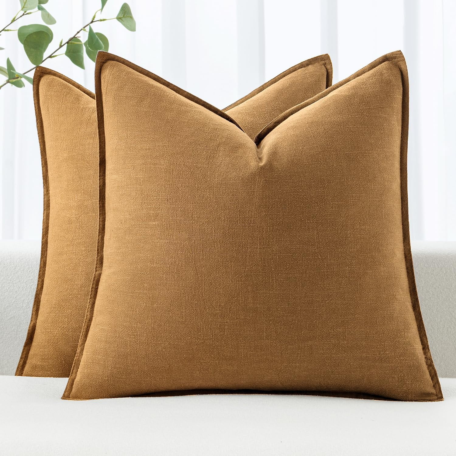 Decorative Linen Euro Sham Pillow Covers 24x24 Natural Beige Boho ...