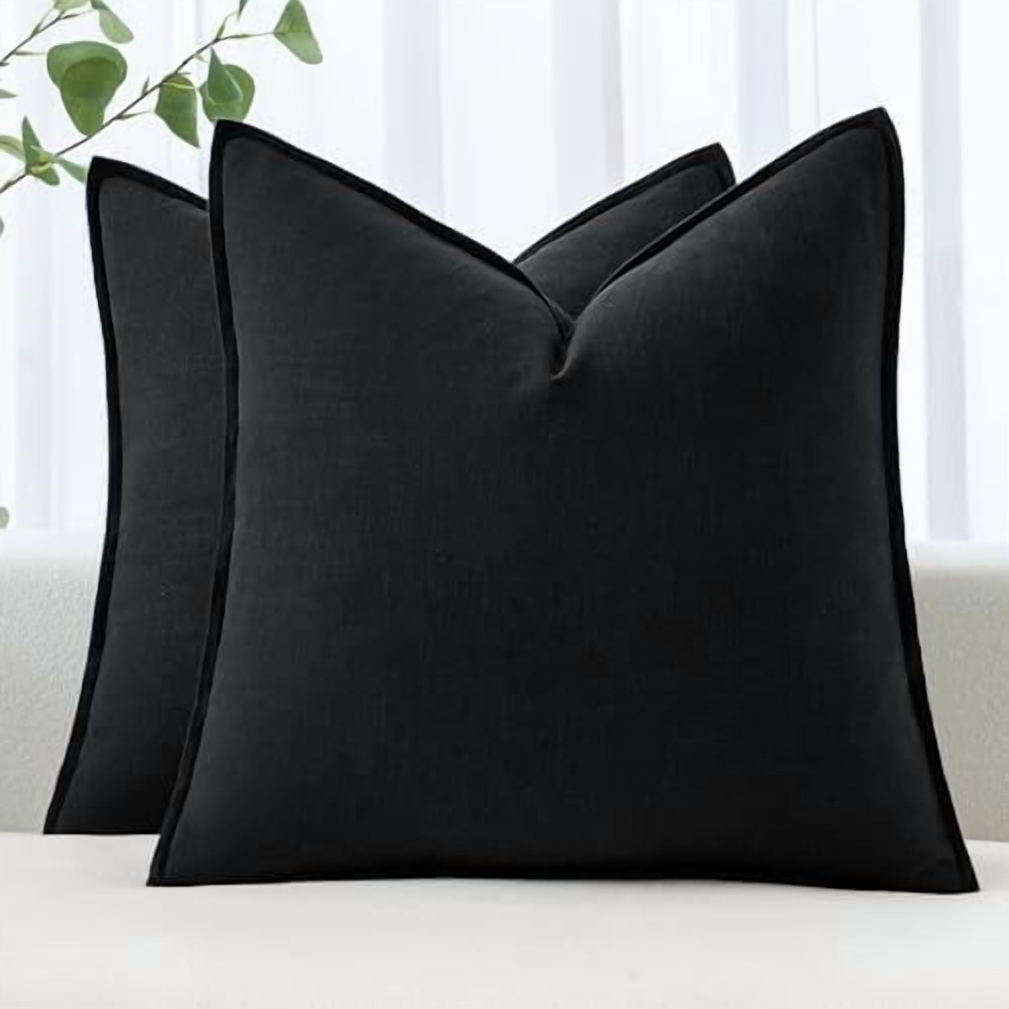 Decorative Linen Pillow Covers 18x18 Inch Black Boho Farmhouse Neutral ...