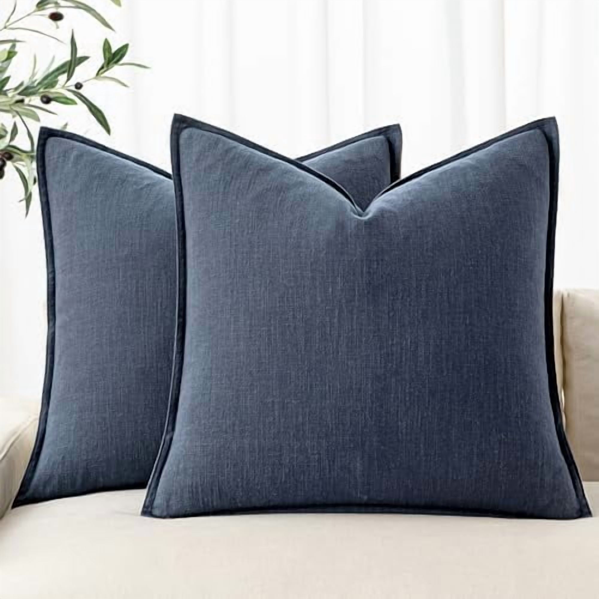 Decorative Linen Pillow Covers 18x18 Inch Indigo Blue Boho Farmhouse ...