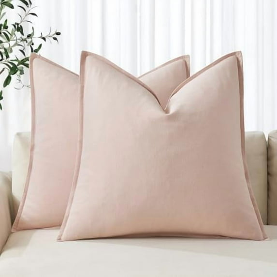 Decorative Linen Pillow Covers 18x18 Inch Light Pink Boho Farmhouse ...